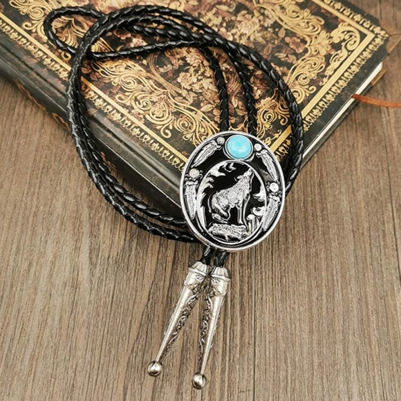 Accessories | New Leather Silver And Turquoise Wolf Bolo Tie ...